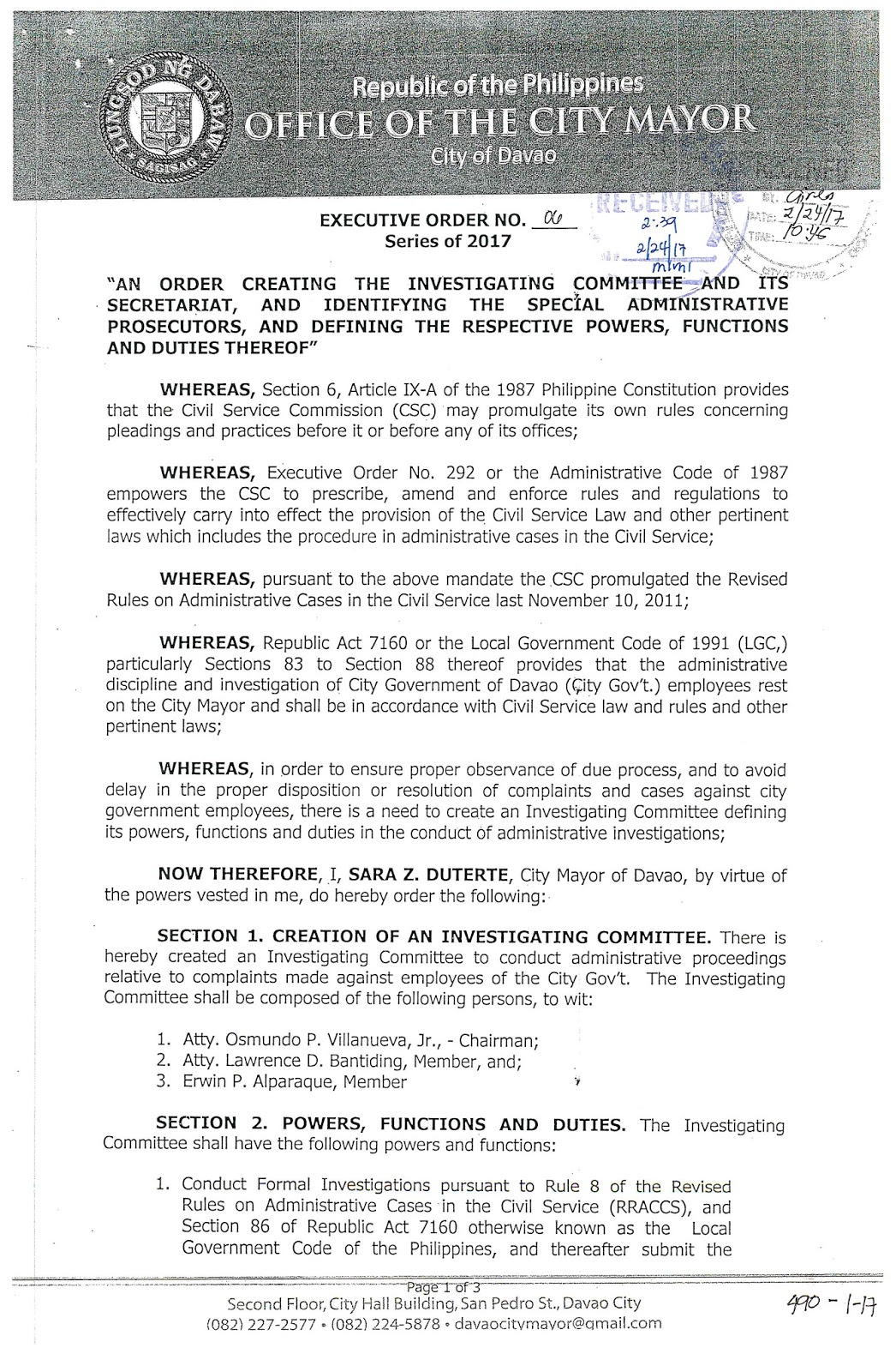 Mabel Sunga Acosta: Executive Order No. 6 Series of 2017