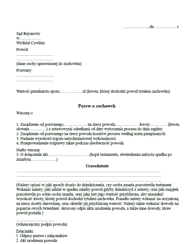 Pozew o zachowek wzór ~ Kodeks pracy i prawo ogólnie