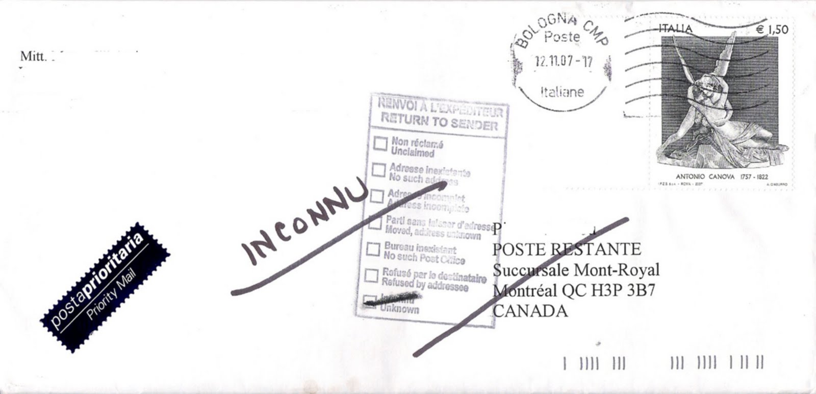 Stamps covers & cards: 8 - Return To Sender from Canada