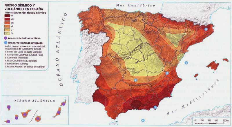 Tierra e Historia: Mapa riesgo sísmico y volcánico en España