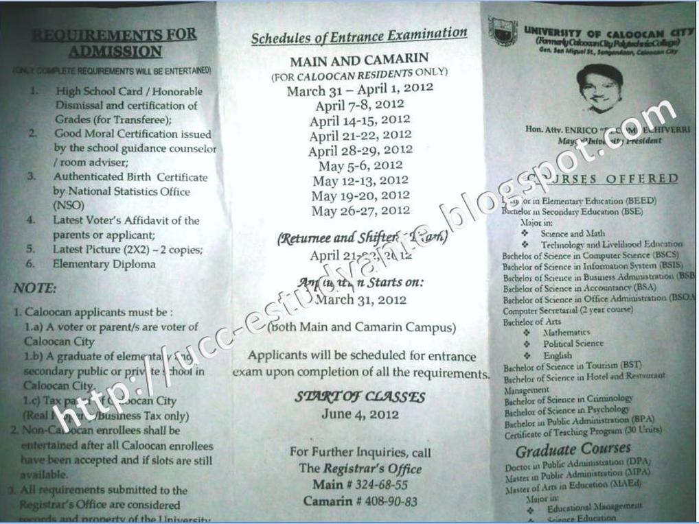 University of Caloocan City: Admission