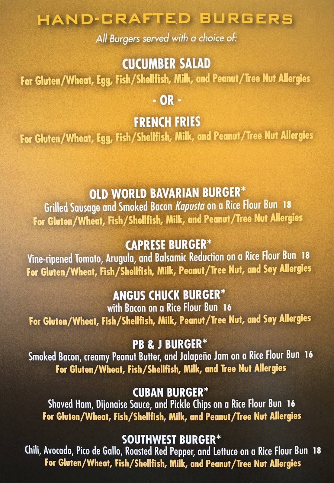 Alexis's Gluten Free Adventures: ESPN Club Allergy-Friendly Menu ...