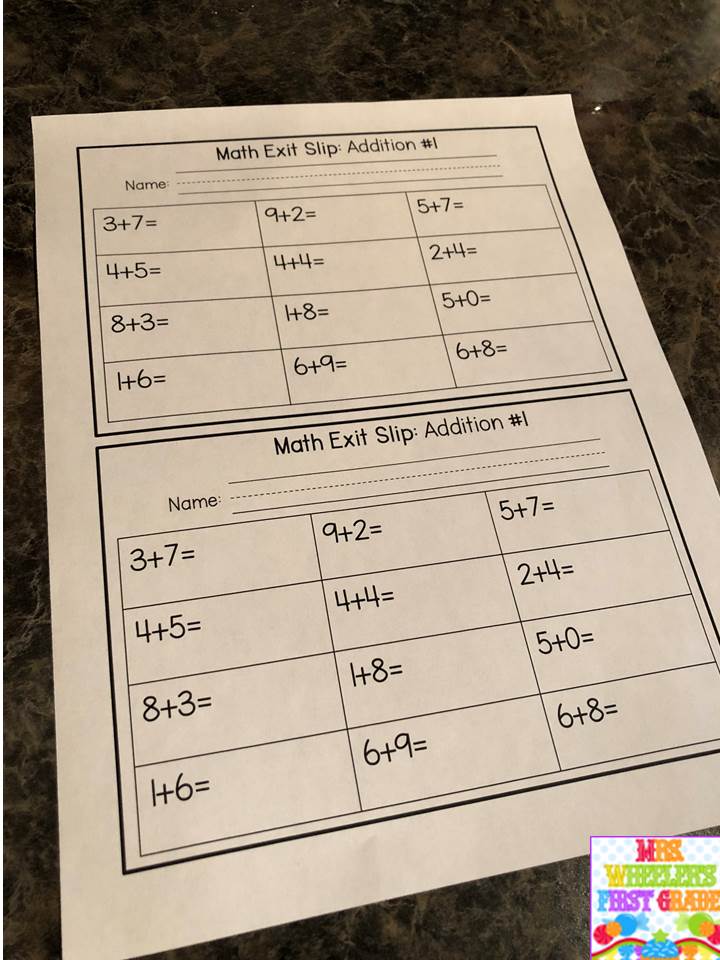 Mrs. Wheeler's First Grade Tidbits: Math Exit Slips