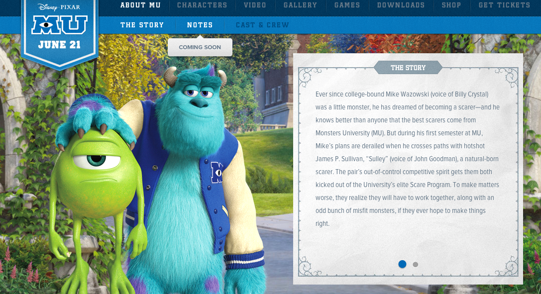 Monsters University Site on Disney.com | Pixar Post