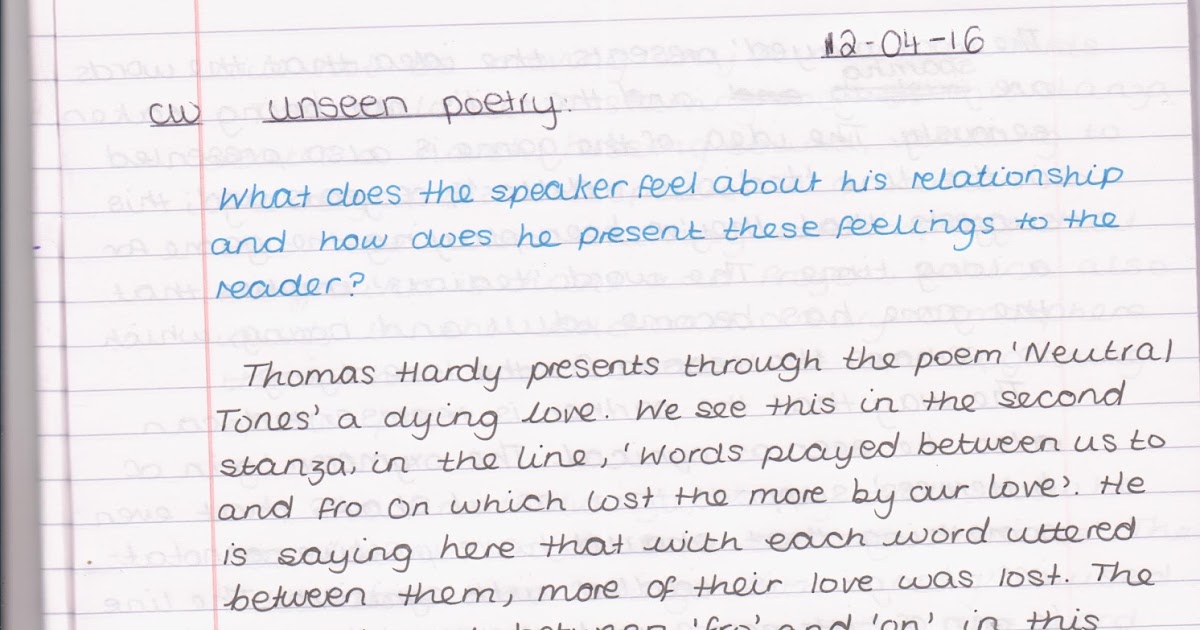 Ms Weddle's Class of 2016 Blog: Unseen poetry samples