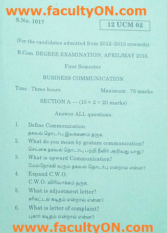 12UCM02 Business communication April May 2016 Question Paper ...
