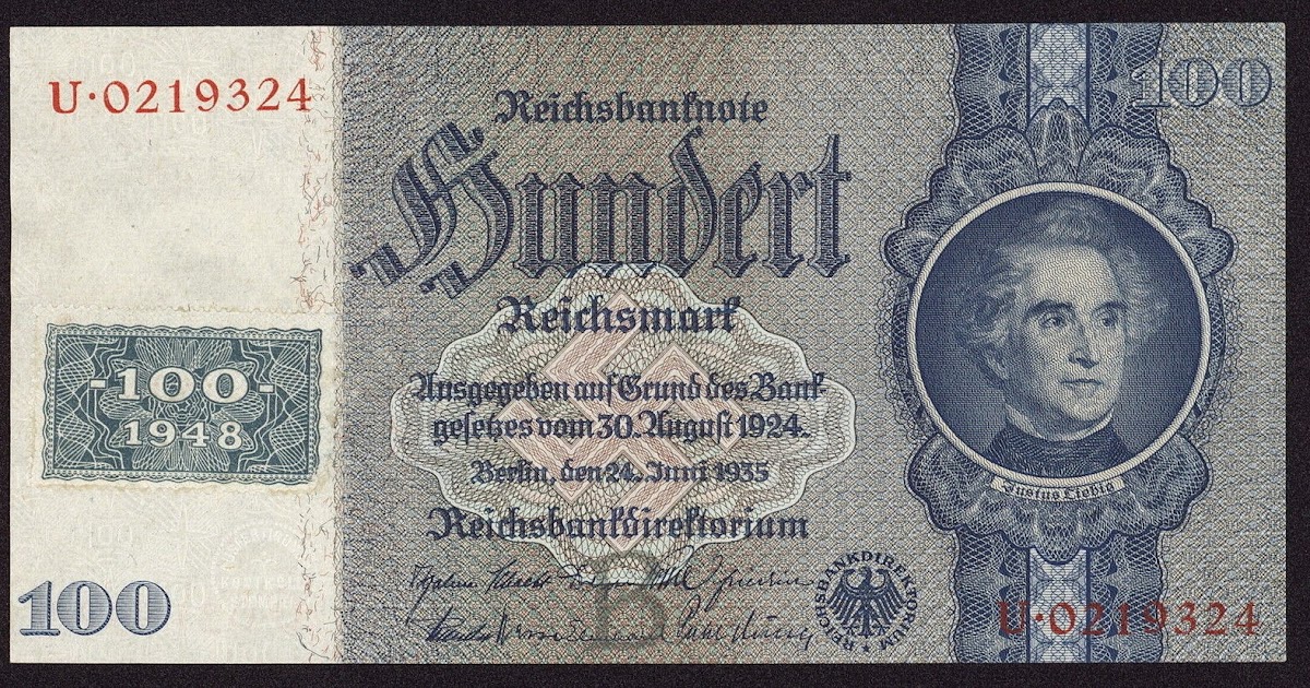 Germany 100 Reichsmark banknote 1935 Justus von Liebig 1948 DDR stamp ...