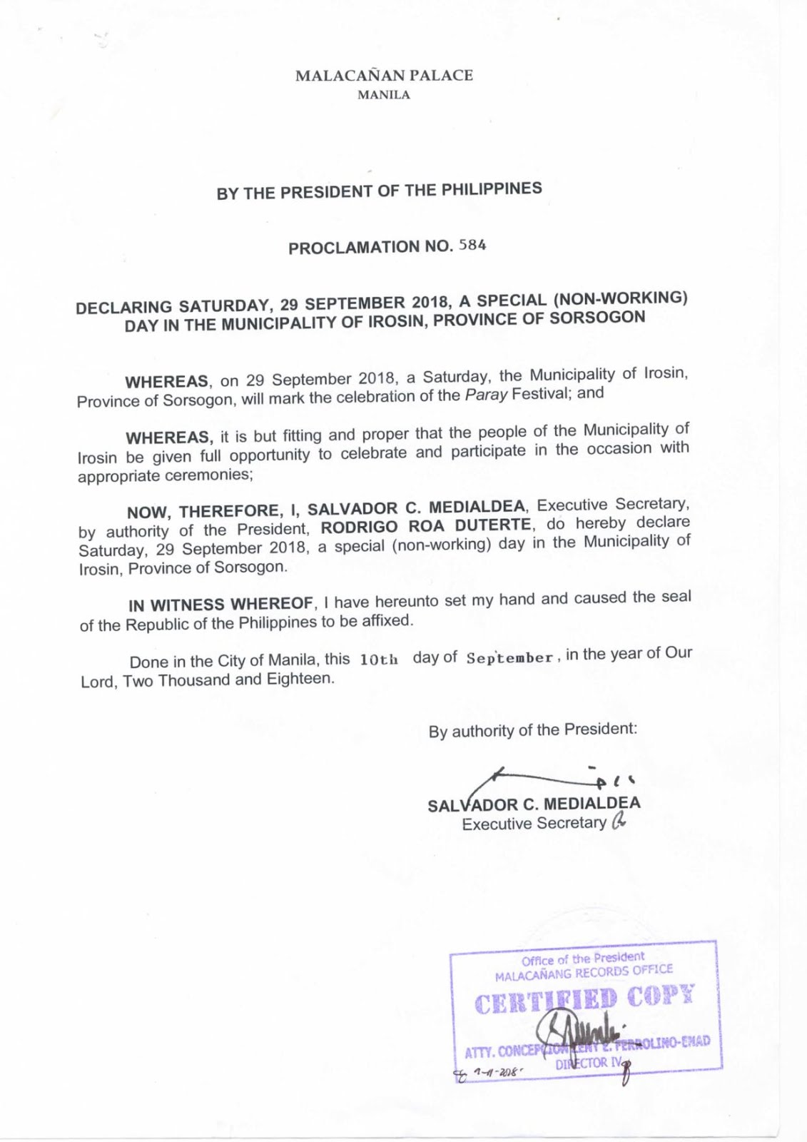 Philippine Holidays: Special (Non-Working) Day in Irosin, Sorsogon on ...