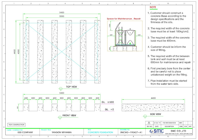 WATER TANK: 1M Height GRP Tank Drawing-4x5x1m-20Ton