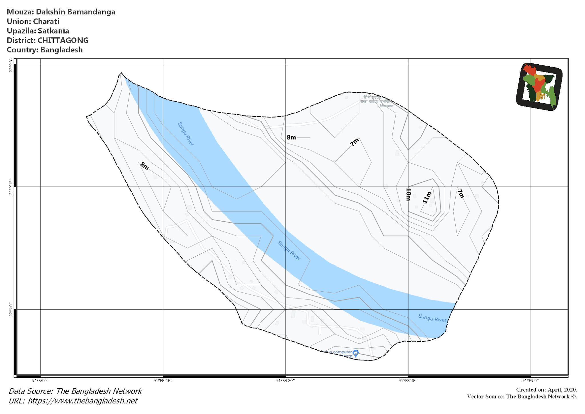 Map of Dakshin Bamandanga Mouza, Satkania, Chittagong