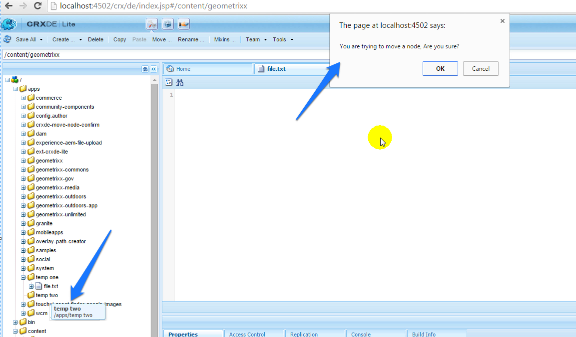 Experiencing Adobe Experience Manager Aem Cq Aem 6 Sp2 Show Confirm Box Before Node Move