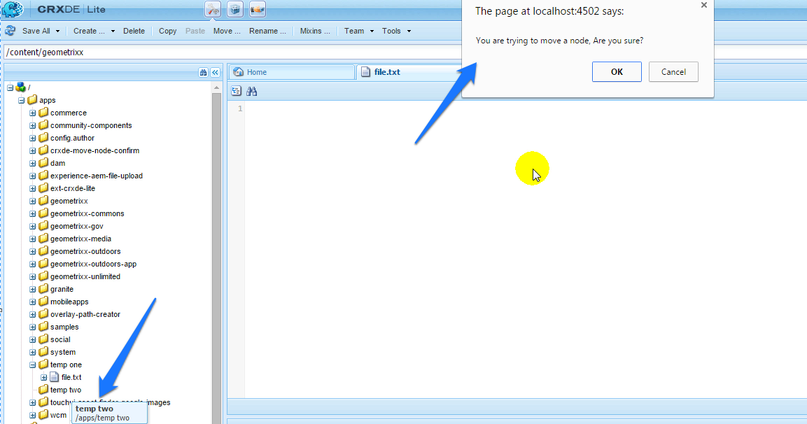 Experiencing Adobe Experience Manager (AEM, CQ): AEM 6 SP2 - Show Confirm Box before Node Move ...