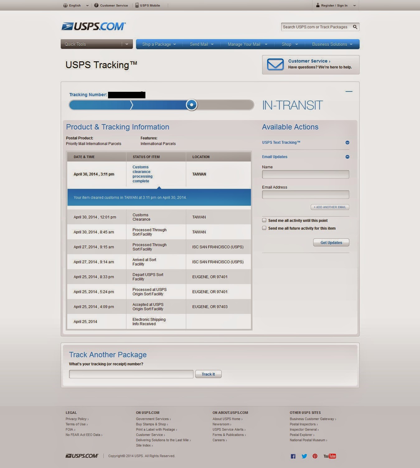 我的筆記: 美國郵政貨物查詢 USPS Tracking™