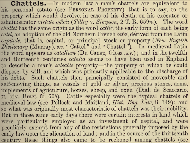 DEFINITION OF CHATTELS FROM ENCYCLOPEADIA OF THE LAWS OF ENGLAND ...