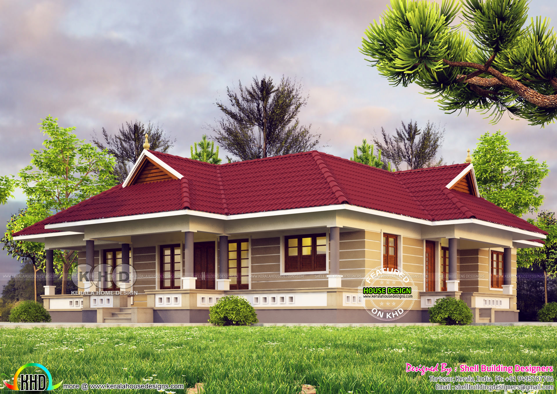Kerala model sloping roof single storied home 1400 sq-ft - Kerala Home ...