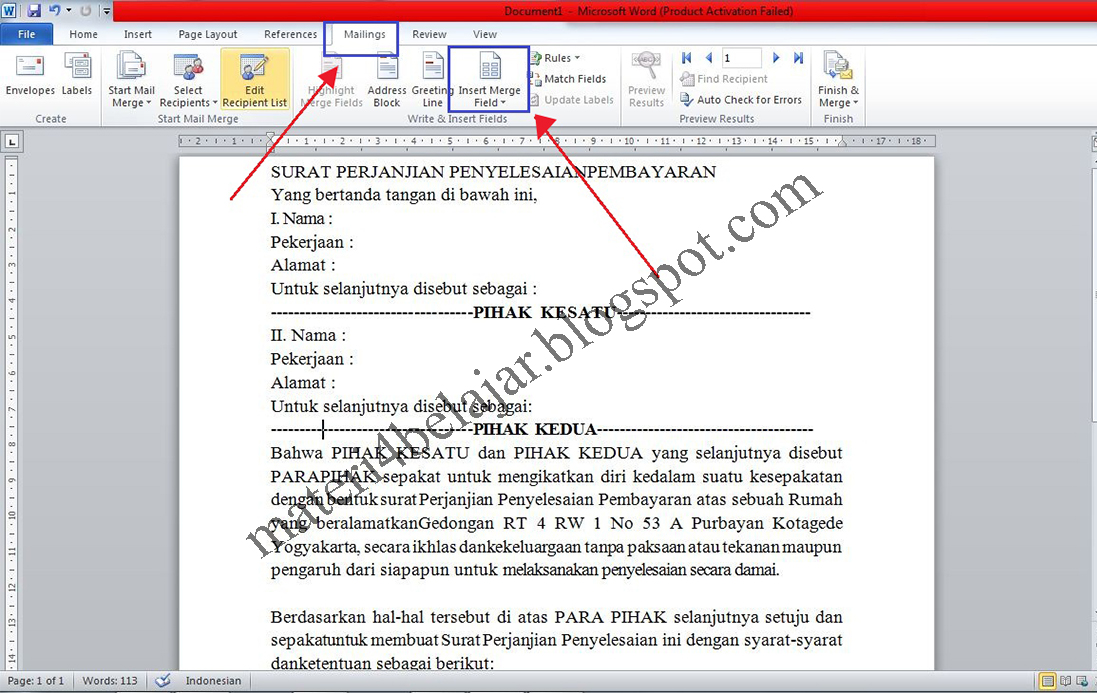Cara Membuat Mail Merge Pada Ms.Word 2010 - Pembahasan Soal