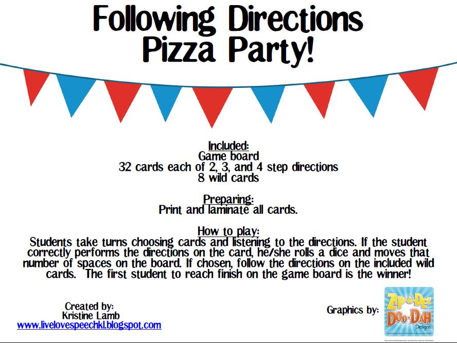 Live Love Speech: Following Directions Pizza Party! {NEW ACTIVITY}