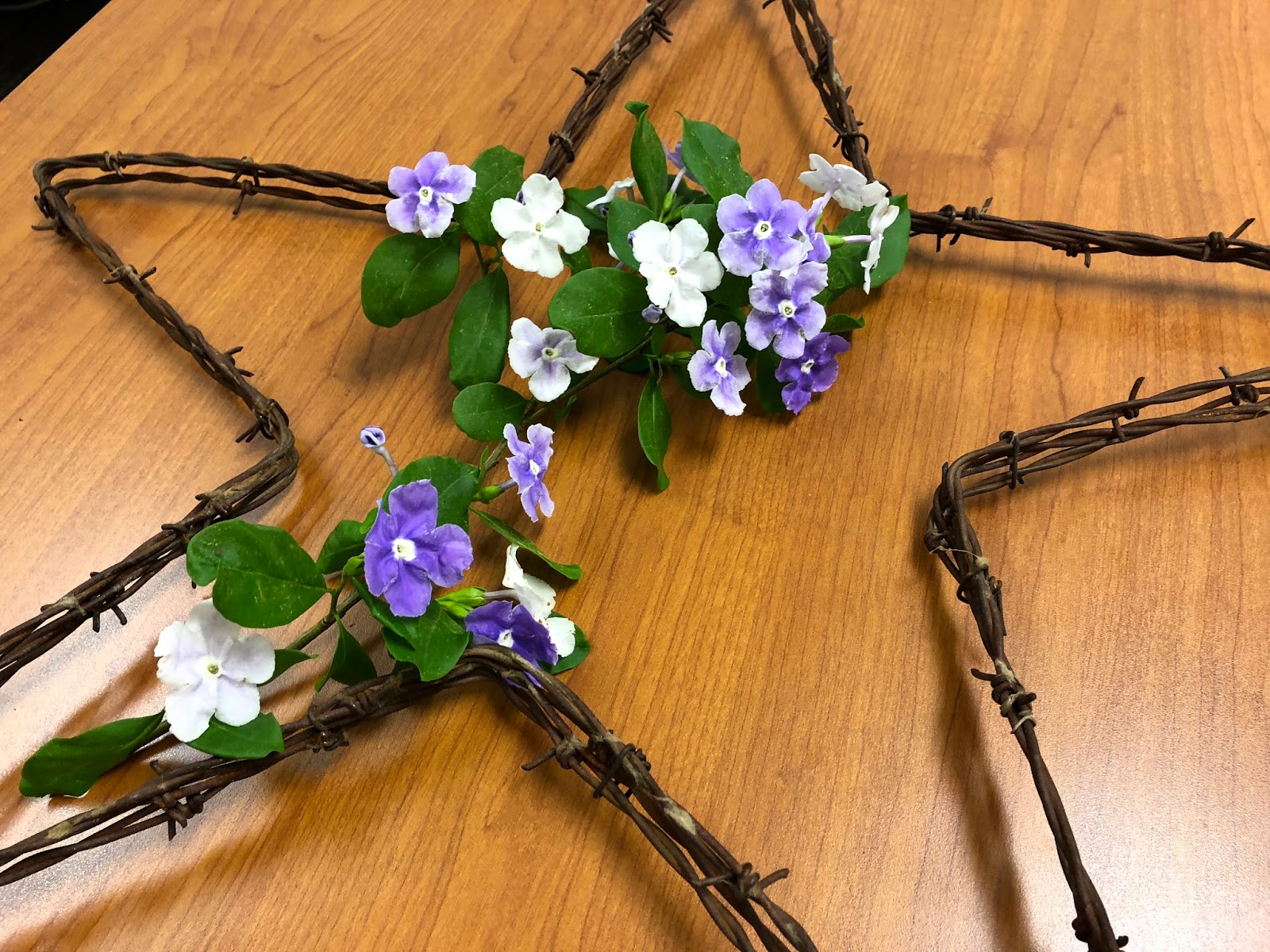 Two Men and a Little Farm: BURLAP BARBED WIRE AND FLOWERS