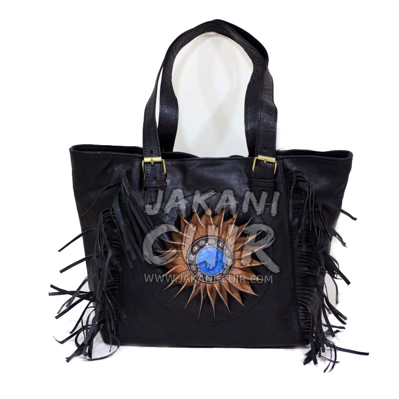 Jakani Cuir Nature: Moroccan Leather Handbag Decorated