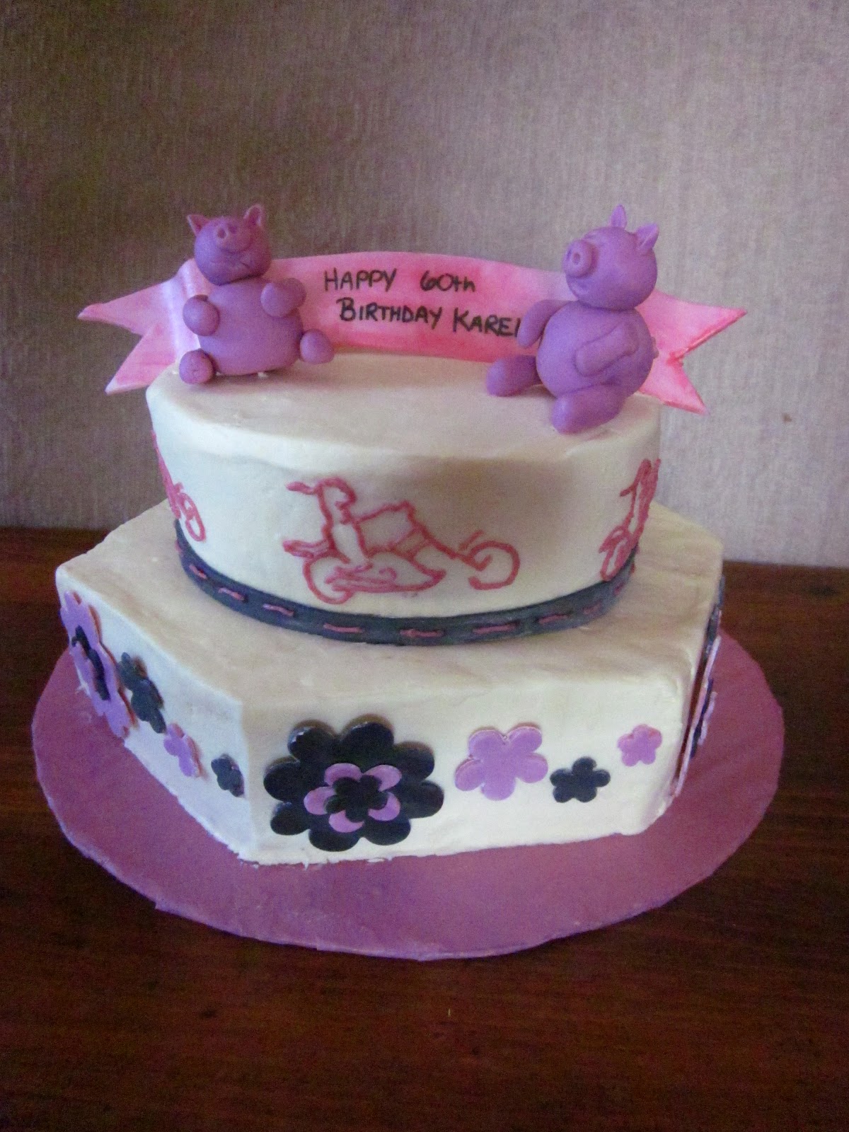 Second Generation Cake Design: Biker Chick and Pigs Pink Birthday Cake
