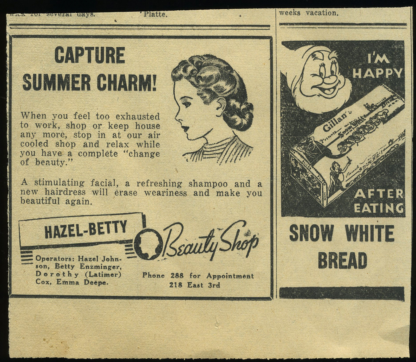 Filmic Light - Snow White Archive: 1939 'Snow White Bread' Newspaper Ads