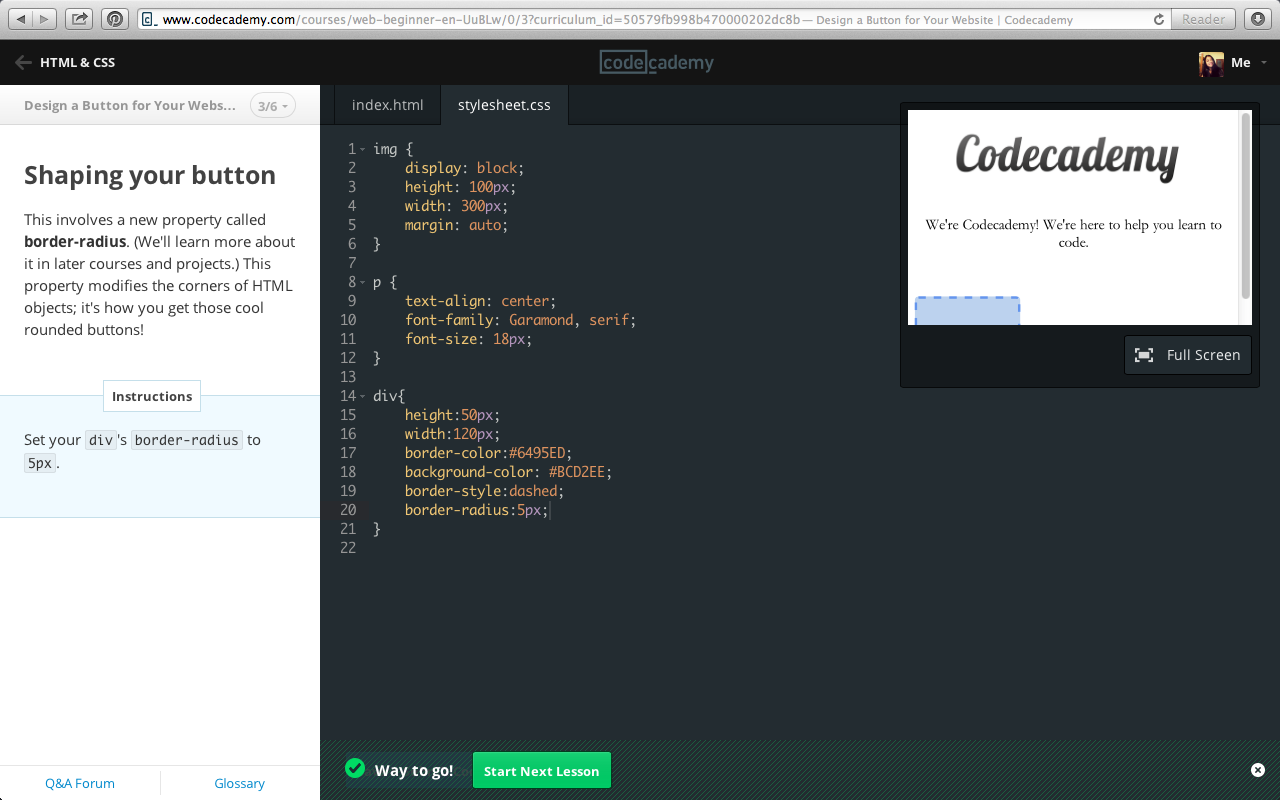 Nadia Larashari Shabrina: Codecademy | HTML & CSS: Design a Button for ...