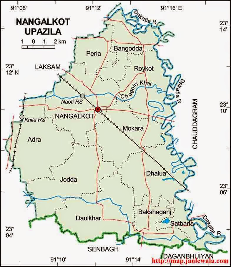 Nangalkot Upazila Map, Comilla District, Bangladesh