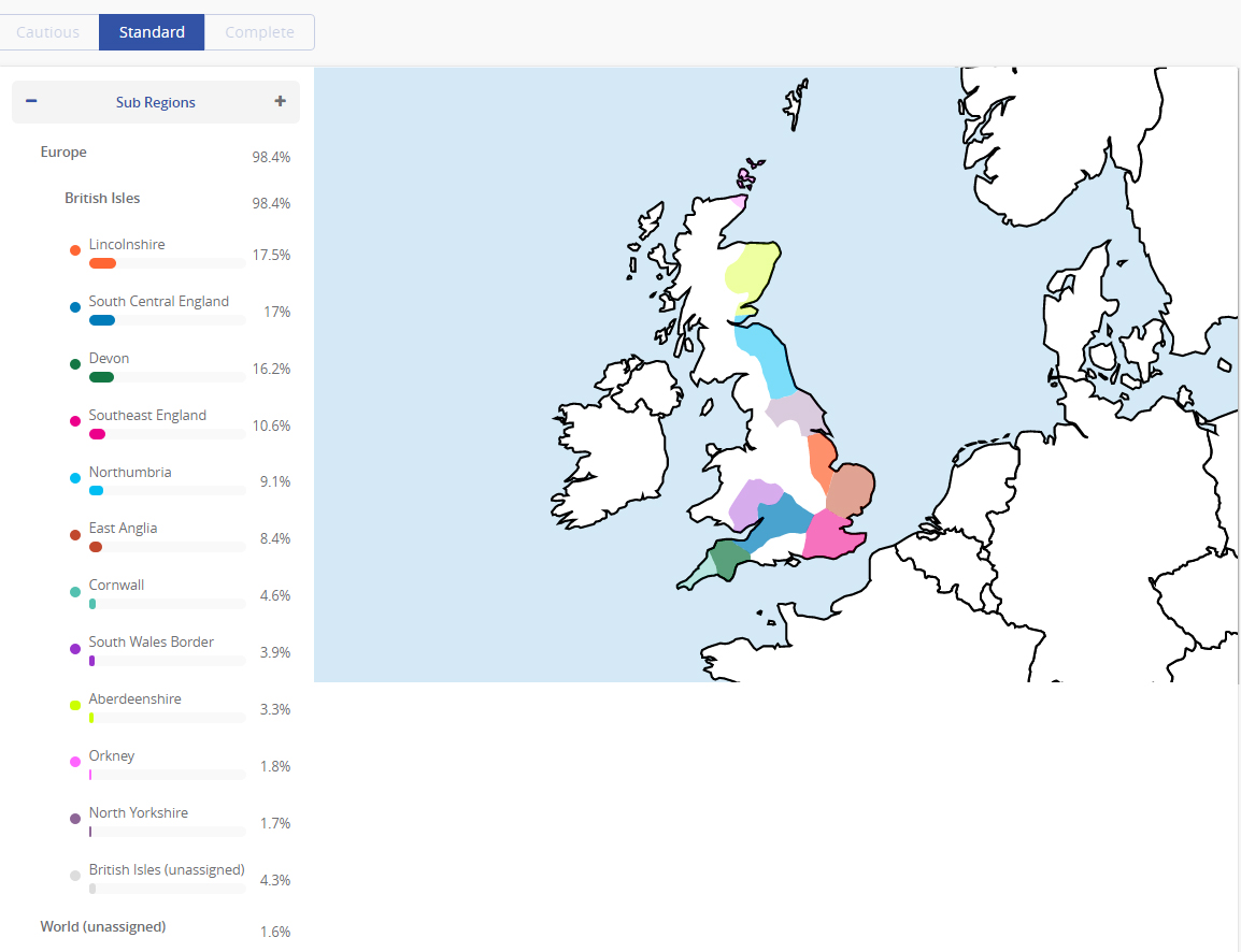 Cruwys news: My Living DNA results Part 1: family ancestry maps