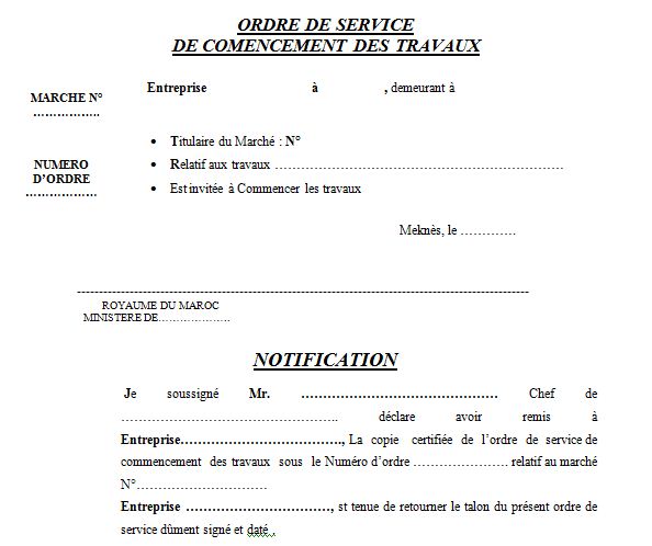 l'ordre de service de comencement des travaux. | archiprojets