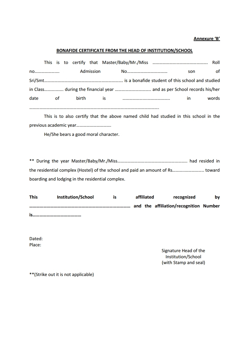 Proforma for Reimbursement of CEA / Hostel Subsidy