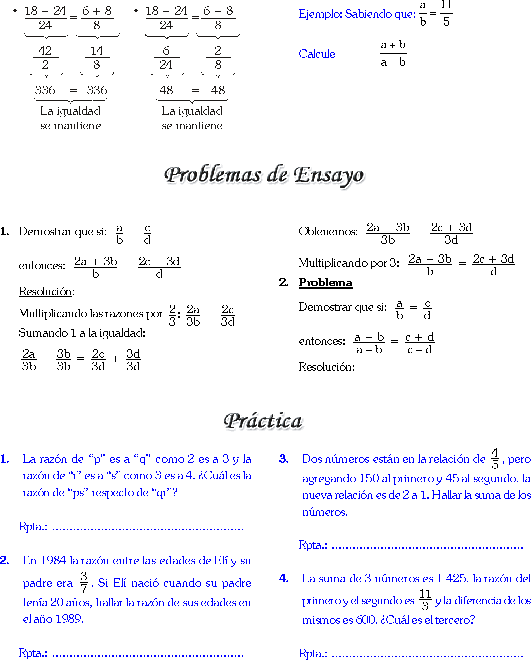 RAZONES Y PROPORCIONES EJERCICIOS RESUELTOS EN PDF