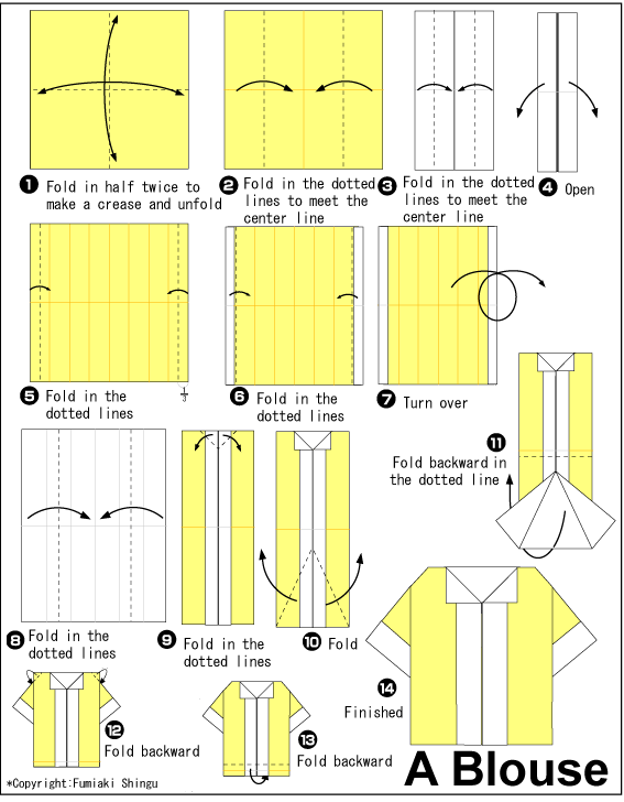Blouse (Medium Size) - Easy Origami instructions For Kids