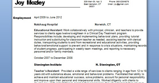 Educational Assistant Sample Resume Format in Word Free Download