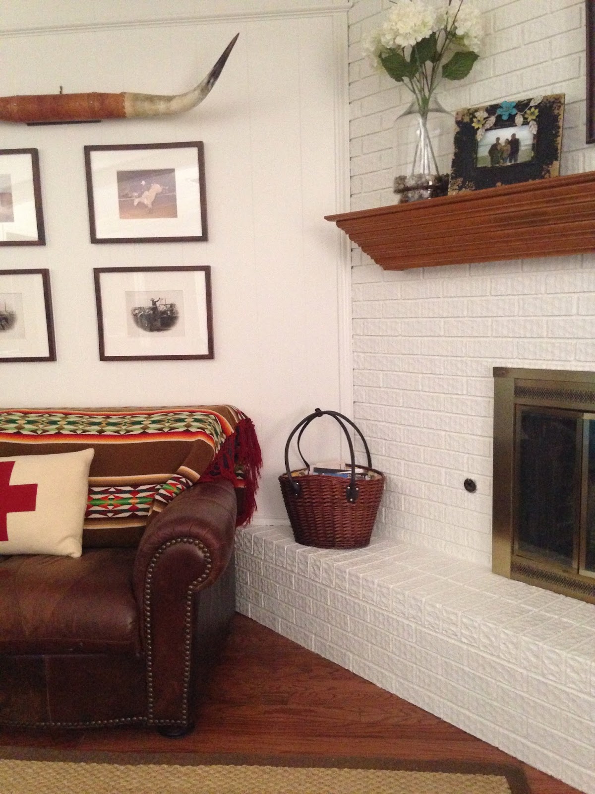 Blue Jeans and Turquoise: 1980's Brick Fireplace Makeover