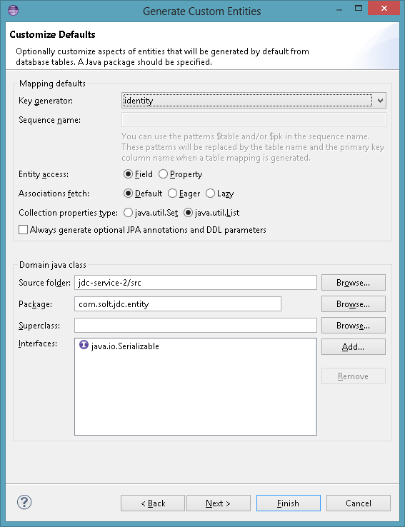 Myanmar Java User: Creating Entities from Tables