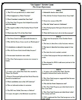 Classroom Freebies Too: Great Depression Six-Square Review Game (U.S ...
