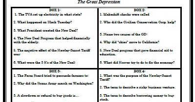 Classroom Freebies Too: Great Depression Six-Square Review Game (U.S ...
