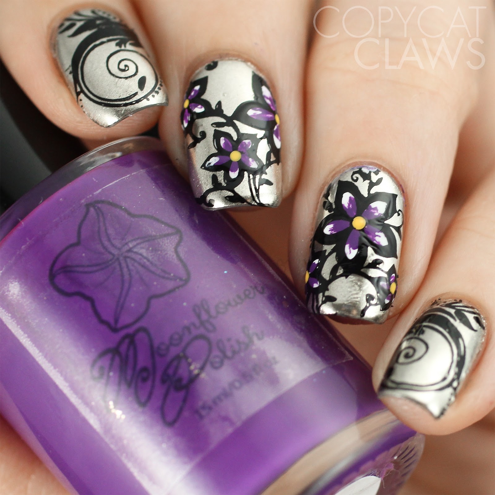 Copycat Claws: Floral Stamping on Chrome Nails