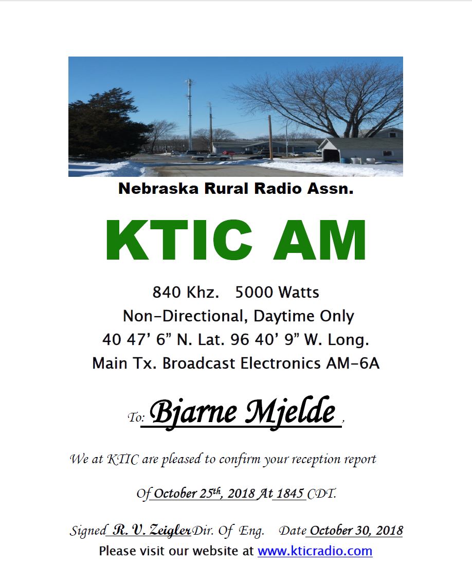 Arctic DX: QSL: KTIC West Point NE 840