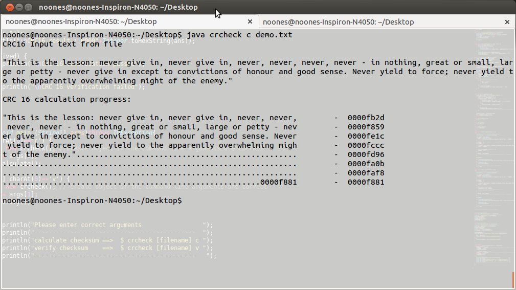 CRC code with command line arguments in Java, Checking correctness and ...