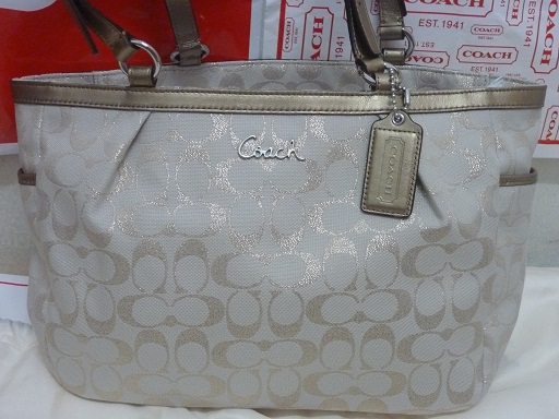 MAD FOR COACH: Coach Signature Lexi East/West Gallery Tote Khaki/Gold ...