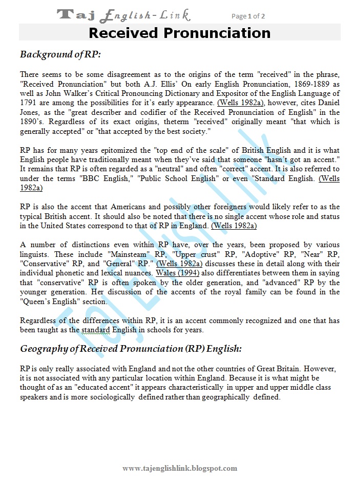 Received Pronunciation ~ Taj Archive