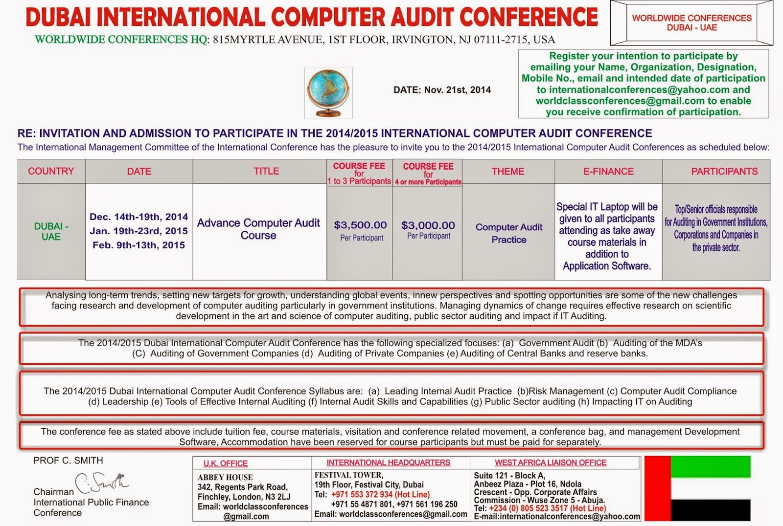 WORLDWIDE CONFERENCES: Dubai International Computer Audit Conference