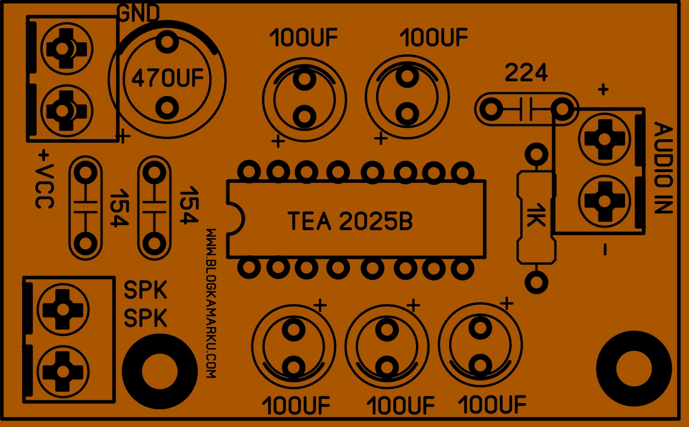 Mini amplifier Mono TEA 2025B Sederhana Layout PCB – BLOGKAMARKU