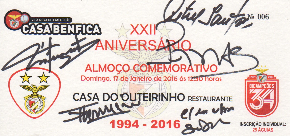 Mística de Autógrafos: Convite XXII Aniversário da Casa do Benfica de ...