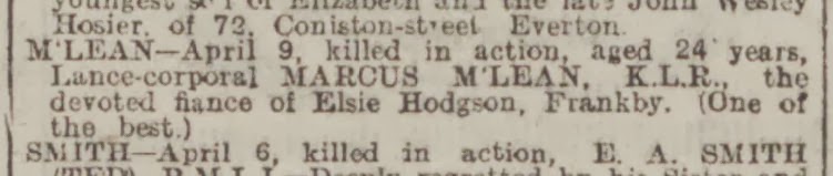 The War Memorial: Lance Corporal Marcus McLean 356377