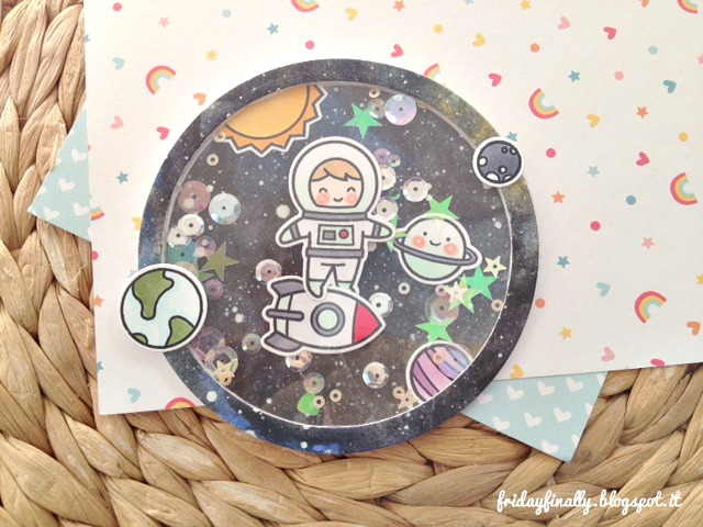 franci friday finally: A Galaxy circle shaker card.. feat. Lawn Fawn!!
