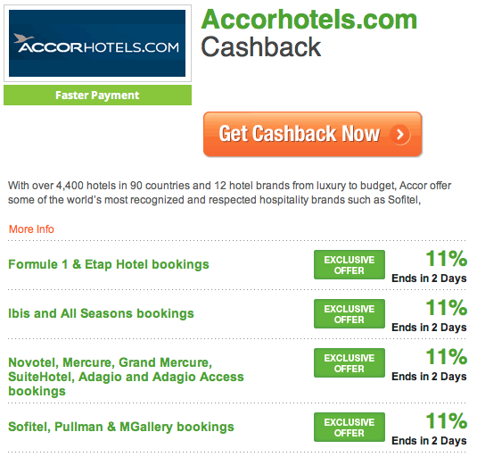 FLY101: 經過TopCashback到Accorhotels旗下旅館網站訂房住宿可得11% Cashback（06/25/2013截止）