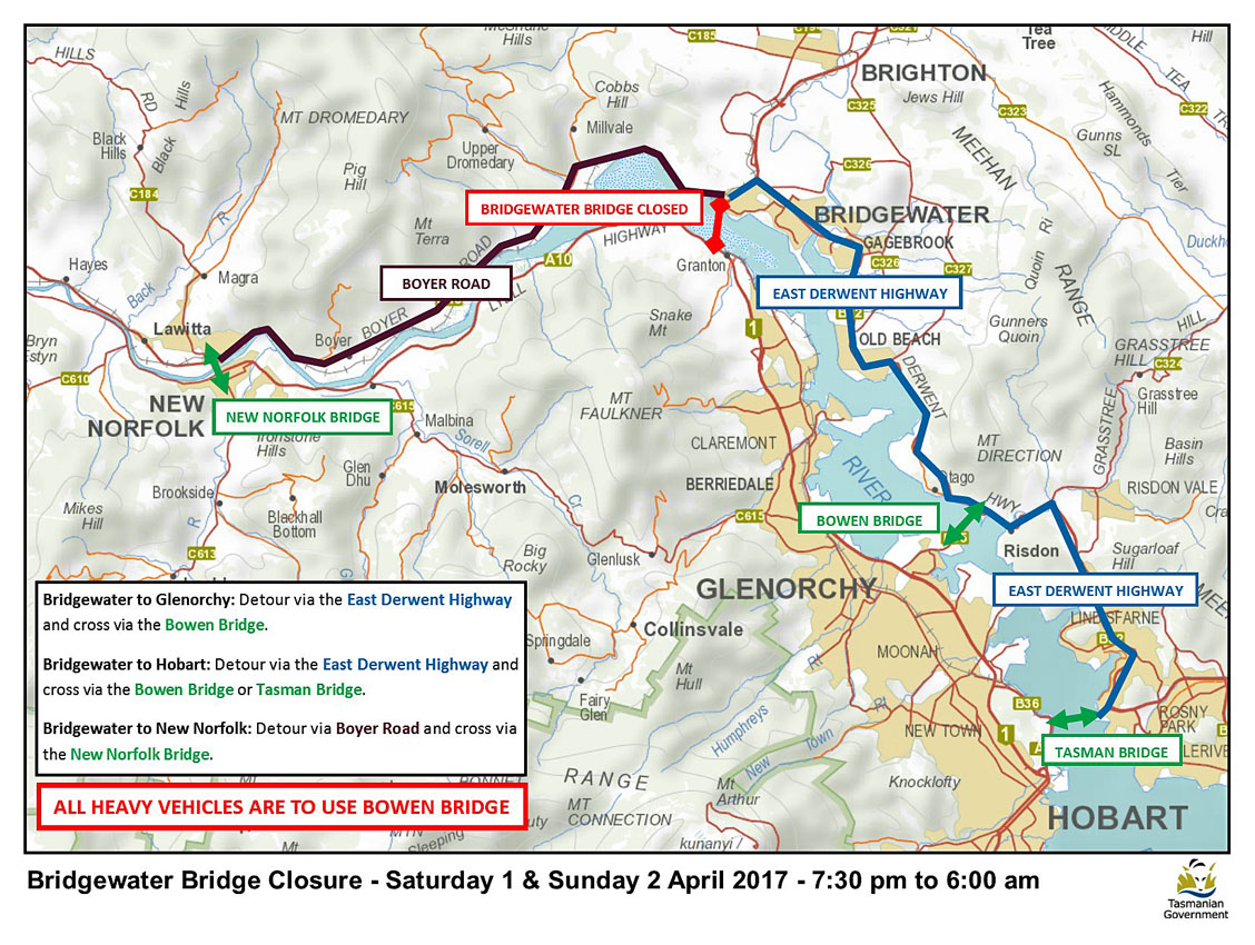 Night works to close the Bridgewater Bridge - New Norfolk News