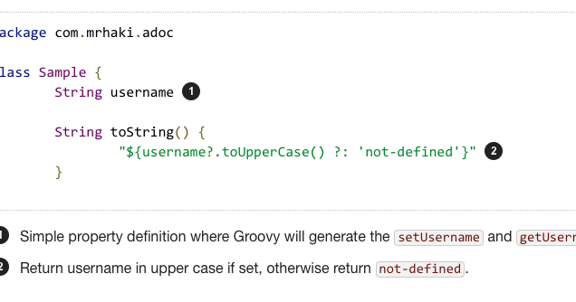 Awesome Asciidoctor: Explain Code with Callouts - Messages from mrhaki